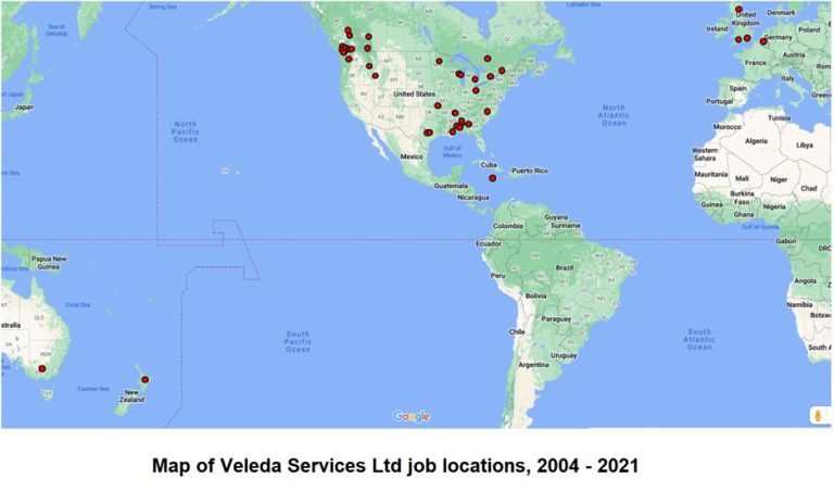 Map of worksites - Veleda Services LTD